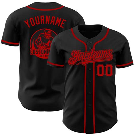 Custom Black Baseball Jersey Red Authentic Fansidea