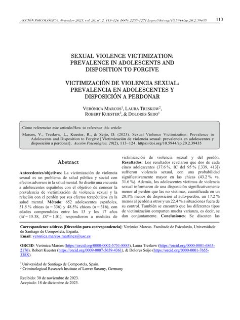 Pdf Sexual Violence Victimization Prevalence In Adolescents And Disposition To Forgive