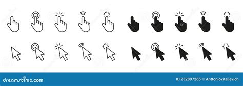 Computer Mouse Click Cursor Set Hand And Arrow Pointer Pictogram On