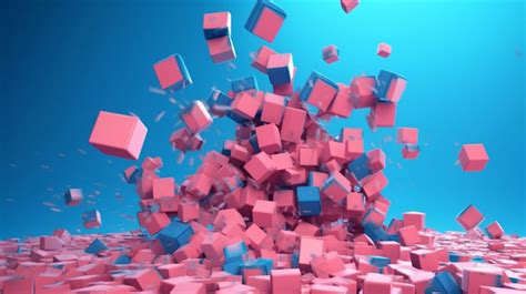 아름다운 분홍색과 파란색 3d 큐브 포스터 및 전단지 또는 인쇄 포장 및 제품 디자인을 위한 3d 렌더링 기하학적 배경