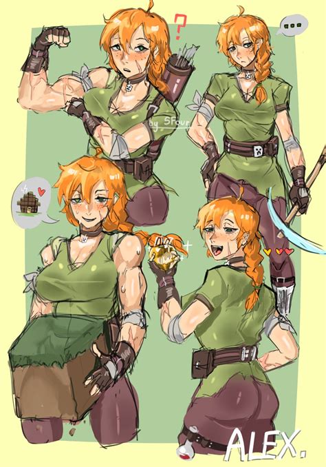 Sfour S4 Alex Minecraft Minecraft Facing Back Highres 1girl Apple Arrow Projectile