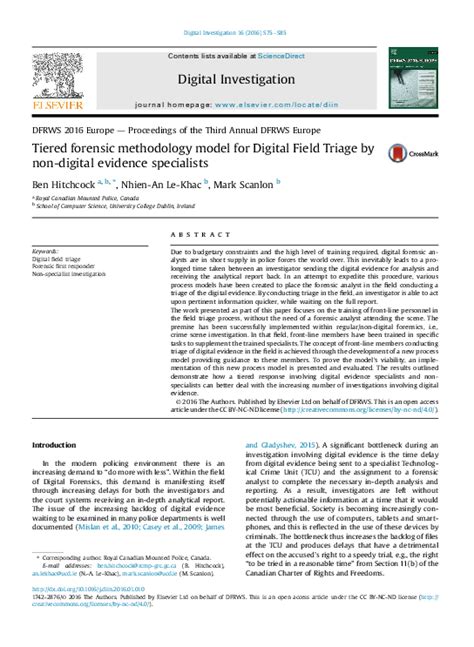 Pdf Tiered Forensic Methodology Model For Digital Field Triage By Non