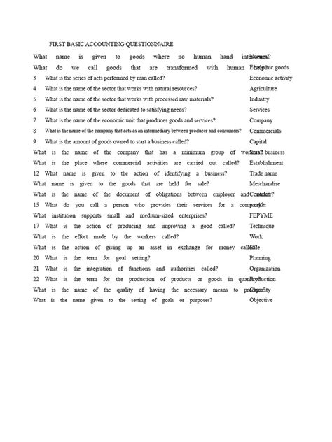 Basic Accounting Questionnaire Pdf Debits And Credits Economies