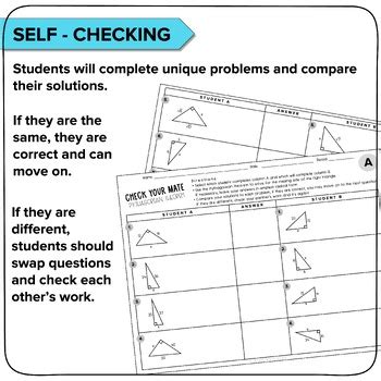 Pythagorean Theorem Self Checking Partner Worksheet By Rise And Sine