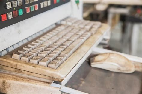 Premium Photo Old Dirty Keyboard To Control A Cnc Machine Focus In The Foreground