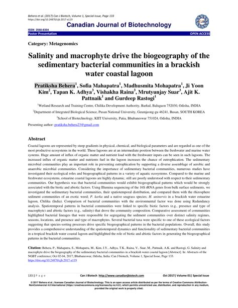 pdf salinity and macrophyte drive the biogeography of the sedimentary