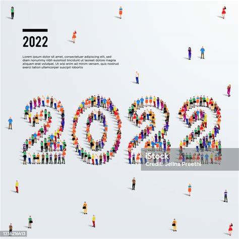 2022 년 새해 인사말 카드 디자인 2022년 또는 22개의 연도를 만들기 위해 많은 사람들이 형성합니다 인사하기에 대한 스톡 벡터 아트 및 기타 이미지 Istock