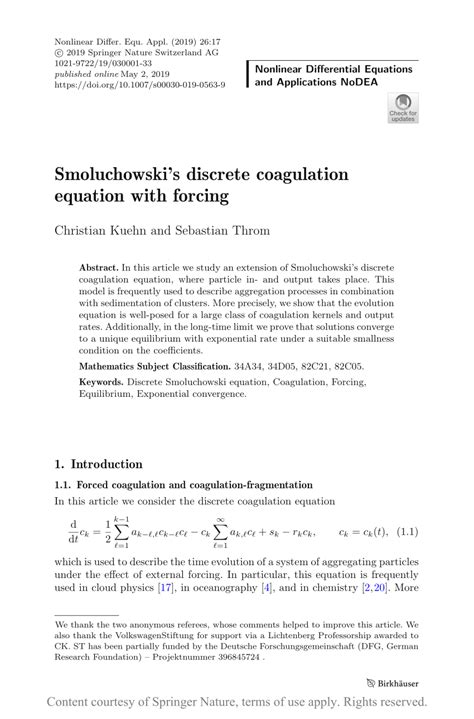 Smoluchowskis Discrete Coagulation Equation With Forcing Request Pdf