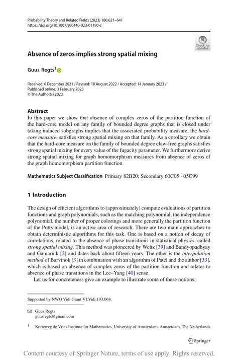Pdf Absence Of Zeros Implies Strong Spatial Mixing