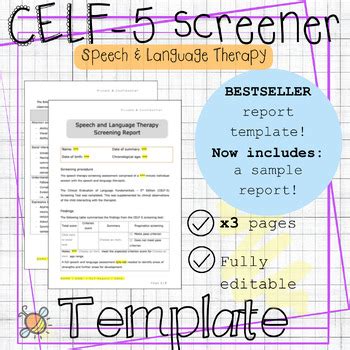 CELF Screener Assessment Report Template Speech And Language Therapy SLT