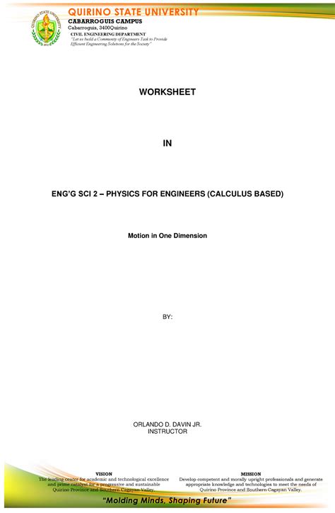 Qsuwork Sheeet Physics Cabarroguis Campus Cabarroguis