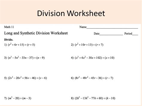 Divide Polynomials Worksheet Worksheets Library