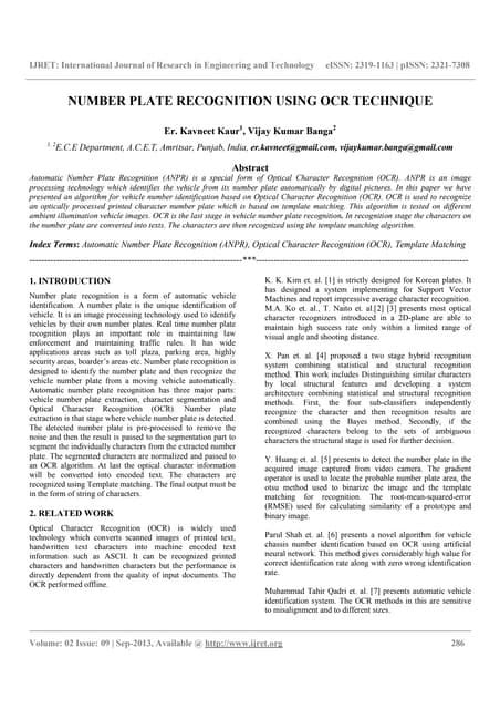 Number Plate Recognition Using Ocr Technique Pdf