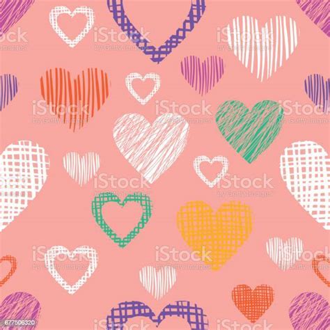 마음으로 원활한 벡터 패턴입니다 손으로 핑크 끝 없는 대칭 배경 질감된 그림 그려 포장 웹 배경 배경 화면 그래픽 일러스트 템플릿 0명에 대한 스톡 벡터 아트 및 기타