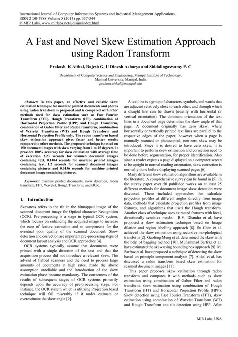 A Fast And Novel Skew Estimation Approach Using Radon Transform