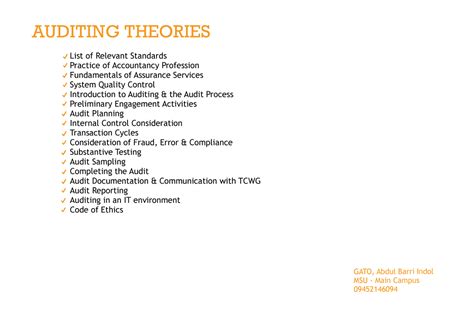 Auditing Theories Aud Theory Concepts AUDITING THEORIES List Of Relevant Standards Practice