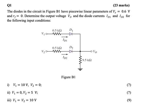 q1 23 marks the diodes in the circuit in figure b1 have piecewise