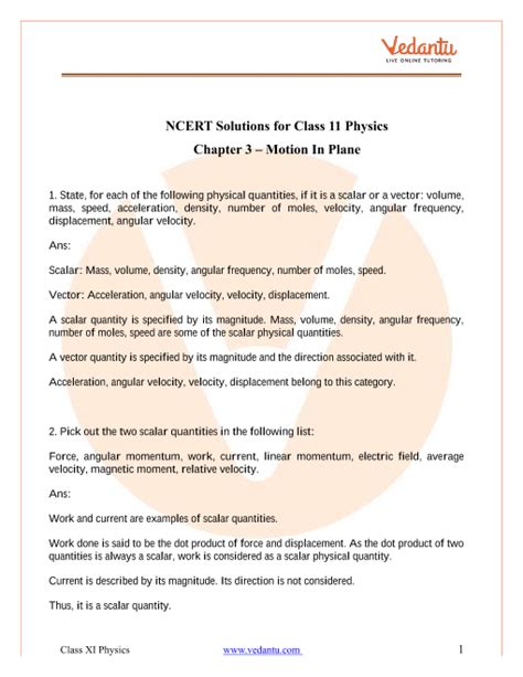 Ncert Solutions For Class 11 Physics Chapter 3 Motion In Latest Ncert