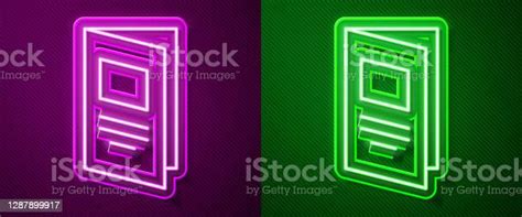 보라색과 녹색 배경에 격리 된 빛나는 네온 라인 브로셔 템플릿 레이아웃 아이콘 기업 비즈니스 연례 보고서 카탈로그 잡지 전단지 모형 벡터 0명에 대한 스톡 벡터 아트 및