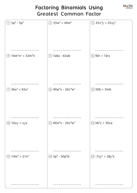 Factoring Gcf Worksheets Math Monks