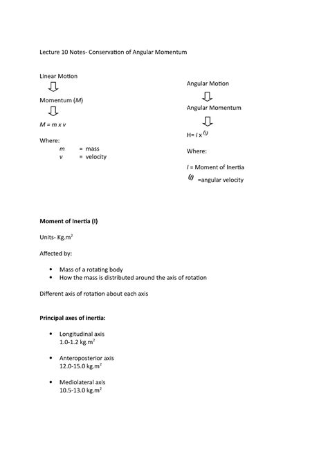 Lecture Notes Conservation Of Angular Momentum Kg Anteroposterior Axis Kg