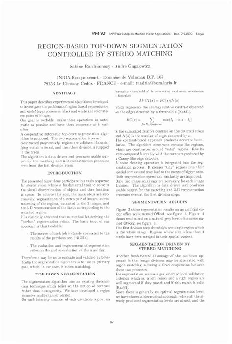 Pdf Region Based Top Down Segmentation Controlled By Stereo Matching