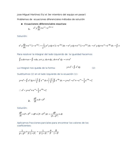 Ejercicios Resueltos Exactas Variables Separables Pdf Integral Ecuaciones Diferenciales