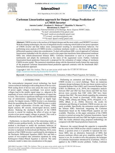 Pdf Carleman Linearization Approach For Output Voltage Prediction Of