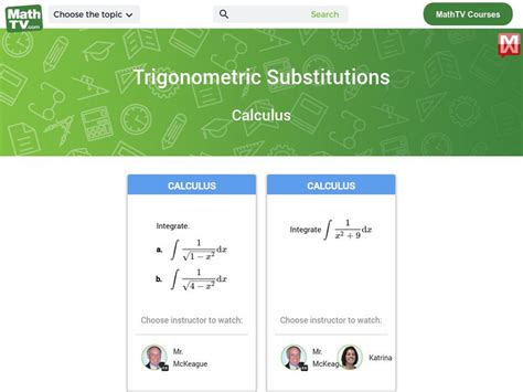 Math Calculus Integrations Trigonometric Substitutions Instructional Video For 9th