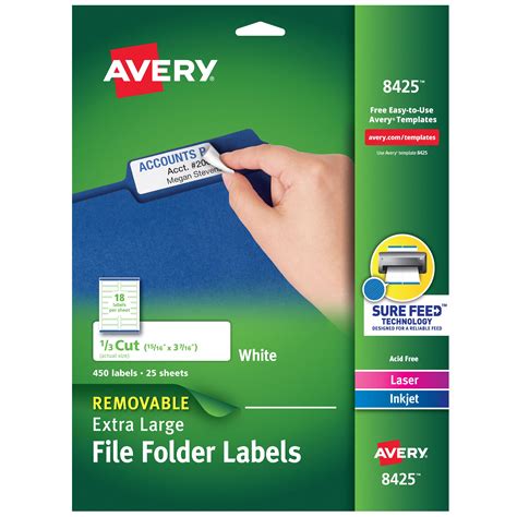 Avery Removable File Folder Labels 15 16 X 3 7 16 450 Labels 8425
