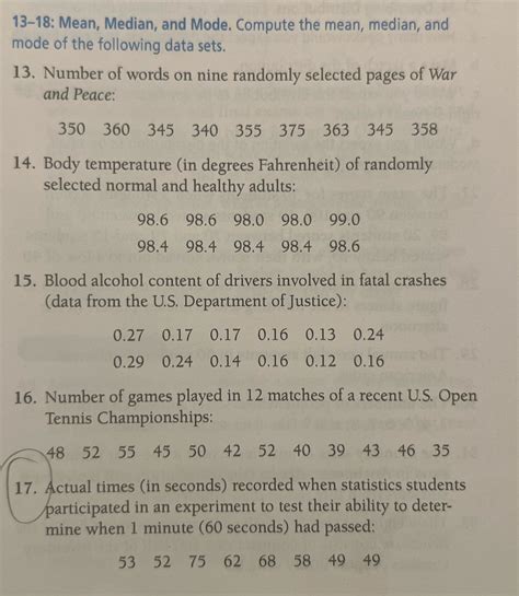 [solved] 13 18 Mean Median And Mode Compute The Mean Median And