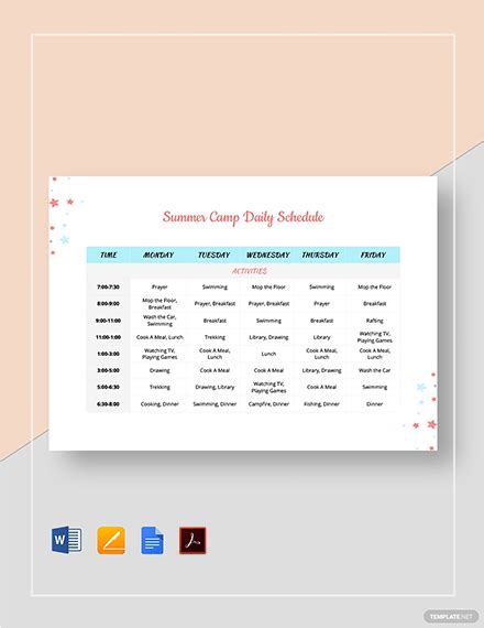15 Camp Schedule Templates Pdf Doc