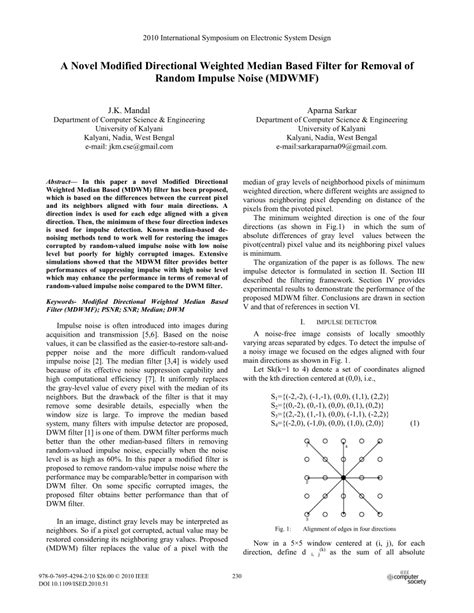 pdf a novel modified directional weighted median based filter for