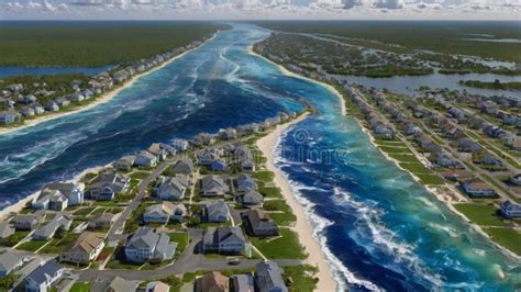 Aerial View Of Storm Surge Impact On Coastal Area Stock Illustration