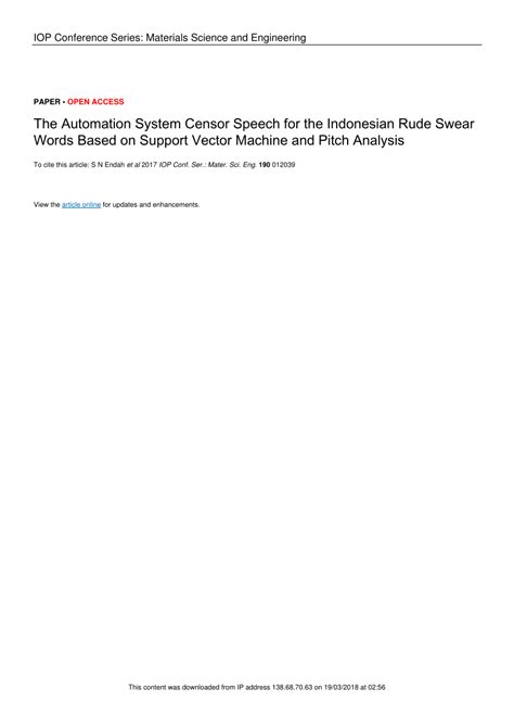 Pdf The Automation System Censor Speech For The Indonesian Rude Swear