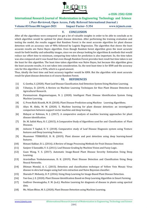 Comparative Analysis Of Different Machine Learning Algorithms For Plant