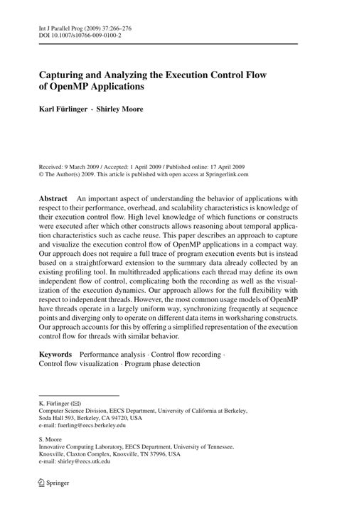 Pdf Capturing And Analyzing The Execution Control Flow Of Openmp Applications