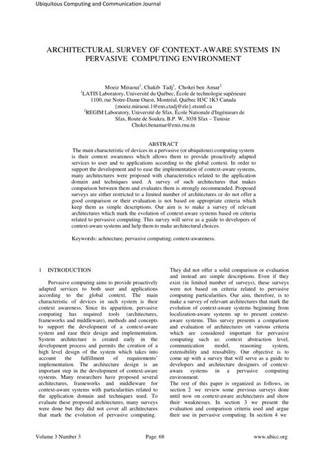 Pdf Architectural Survey Of Context Aware Systems In Pervasive Computing Environment