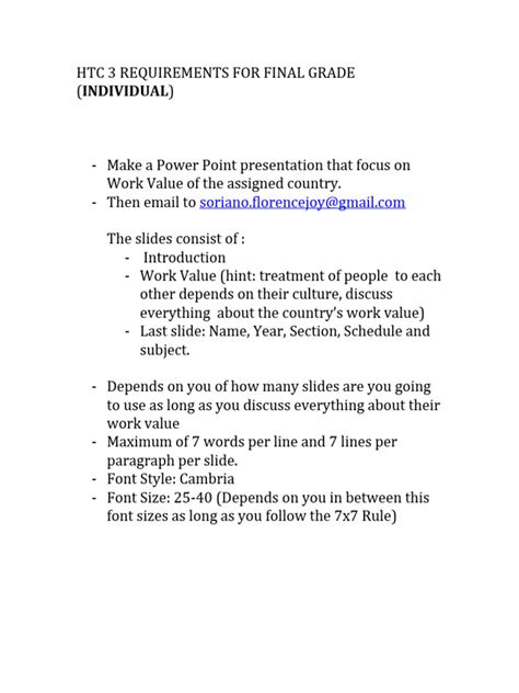 Htc 3 Requirements For Final Grade Pdf Text