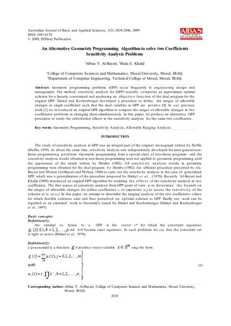 Pdf An Alternative Geometric Programming Algorithm To Solve Two Coefficients Sensitivity