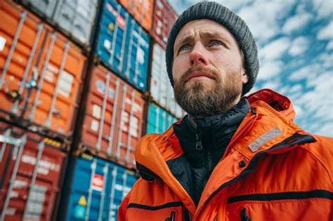 Premium Photo Portrait Of A Port Engineer Between Containers