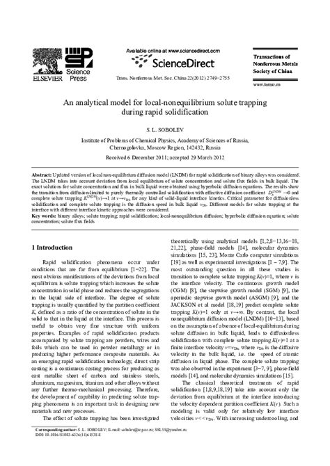 pdf an analytical model for local nonequilibrium solute trapping