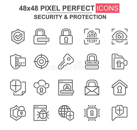 Security And Protection Thin Line Icon Set Password Key Padlock Fingerprint Firewall Bug