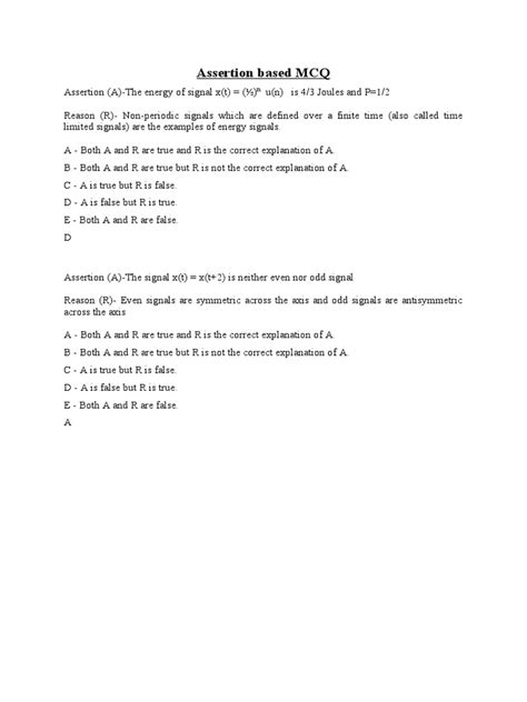 Assertion Based Sample Question Pdf