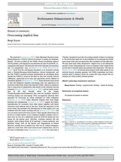 Overcoming Implicit Bias Pdf Doping In Sport Bias