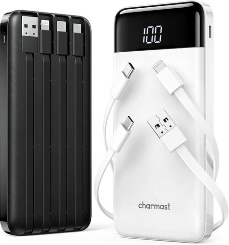 Amazon Com Portable Charger With Built In Cables Mah Slim Usb C Power Bank Output