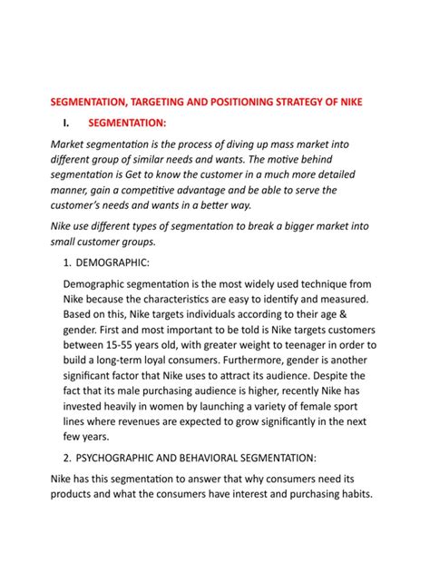 Segmentation Targeting And Positioning Strategy Of Nike Segmentation