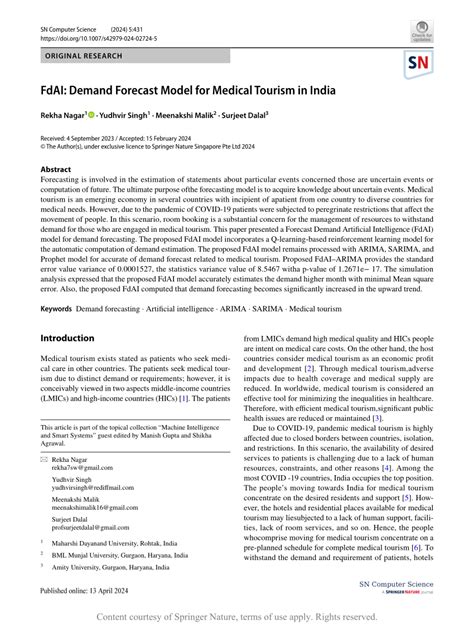 Fdai Demand Forecast Model For Medical Tourism In India