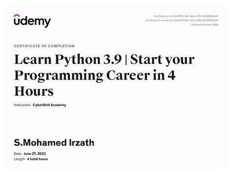 mohamed irzath on linkedin python pythonprogramming udemycourse udemycertified