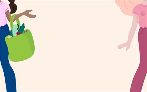 소녀들은 재사용 가능한 에코 백을 제품으로 들고 있습니다 귀여운 여성 캐릭터 환경을 돌보는 낭비없이 쇼핑 고립된 평면 디자인 벡터 가방에 대한 스톡 벡터 아트 및 기타